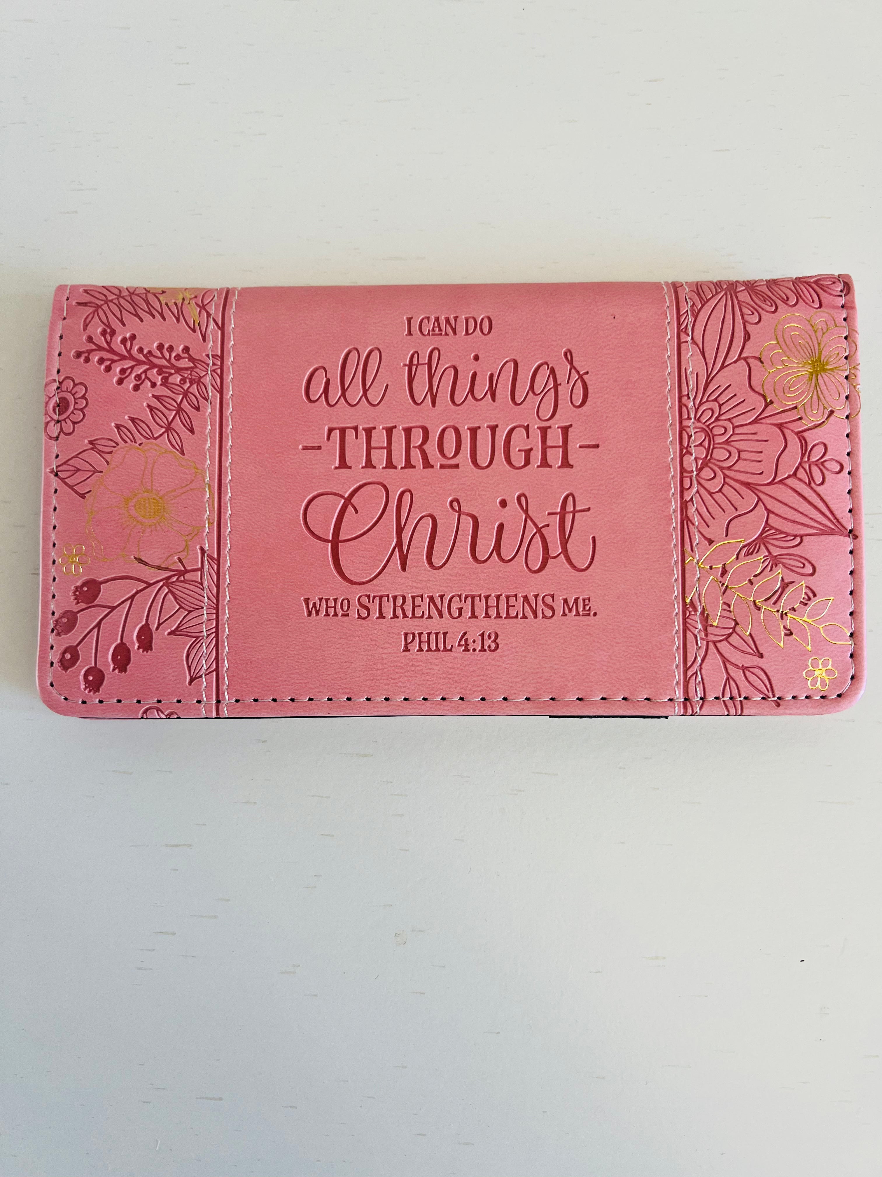 Through Christ Pink Checkbook Cover – Autumn Rain Designs